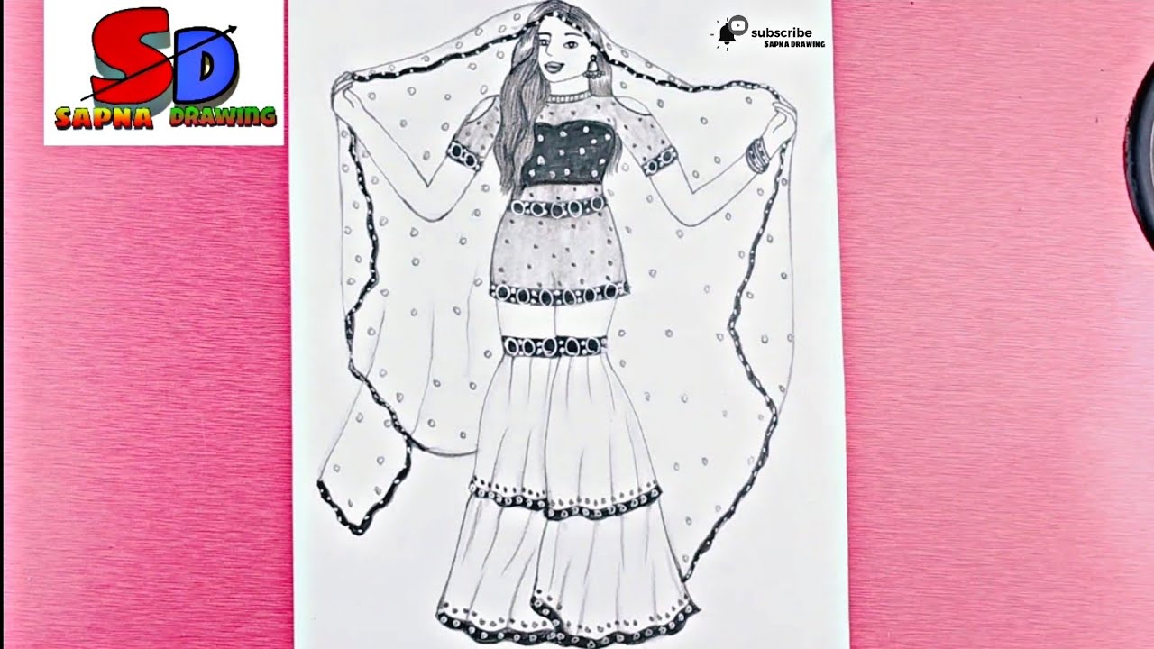 how to draw a girl beautiful sharara dress || drawing || pencil sketch ...