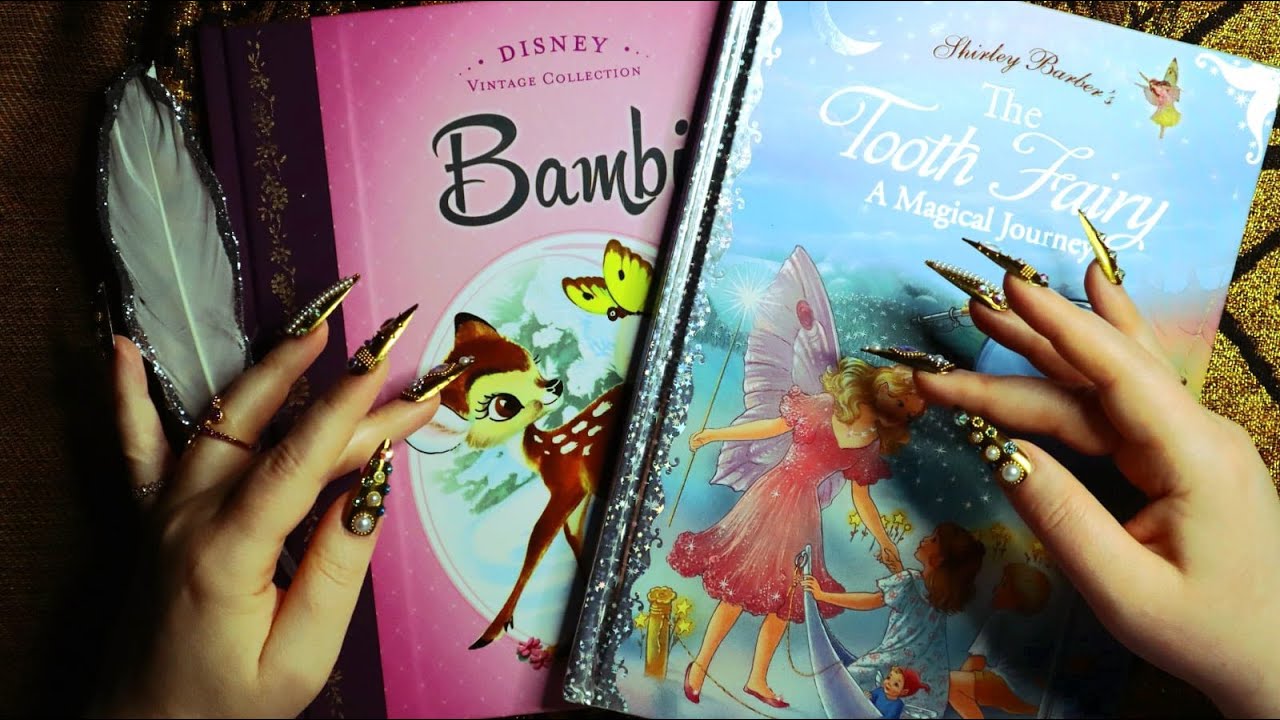 ASMR Fairy Tale Books Tracing, Tapping, Reading 📚 Disney Bambi, Tooth ...