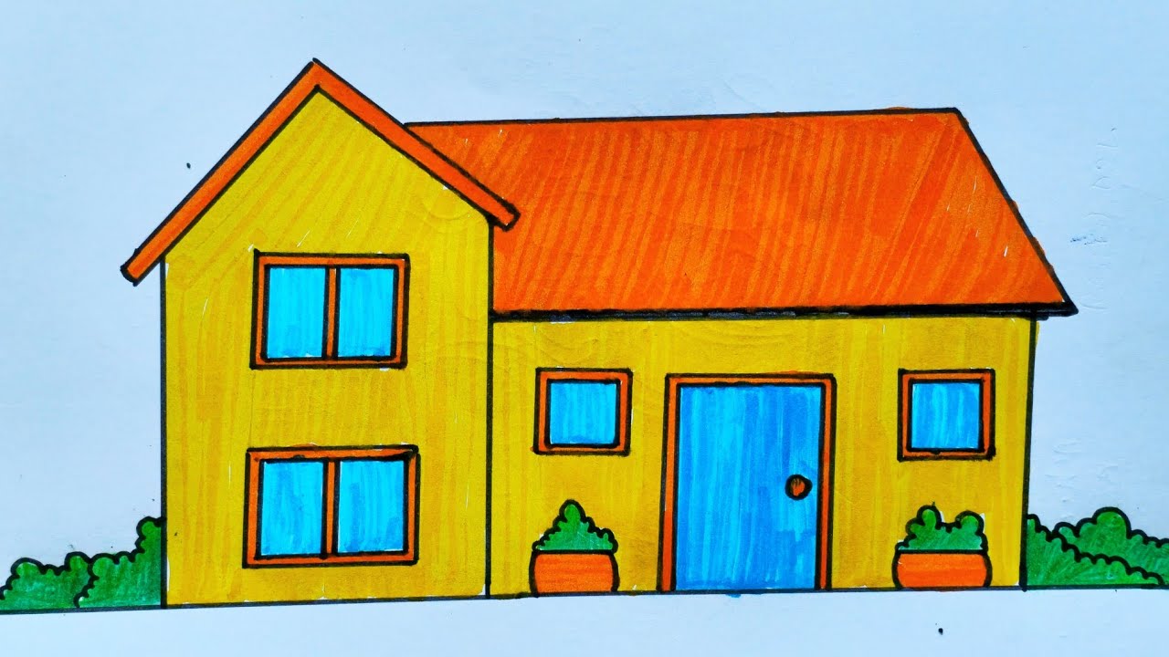 House Scenery Drawing 🏡 Ghar ka Chitra 🏡 Easy to Drawing and Painting ...