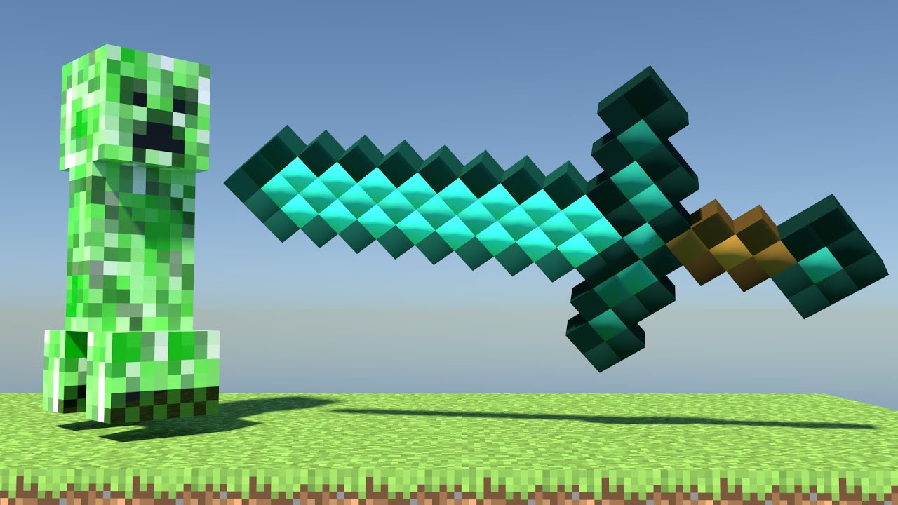 Minecraft How to kill creeper by giant sword - YouTube
