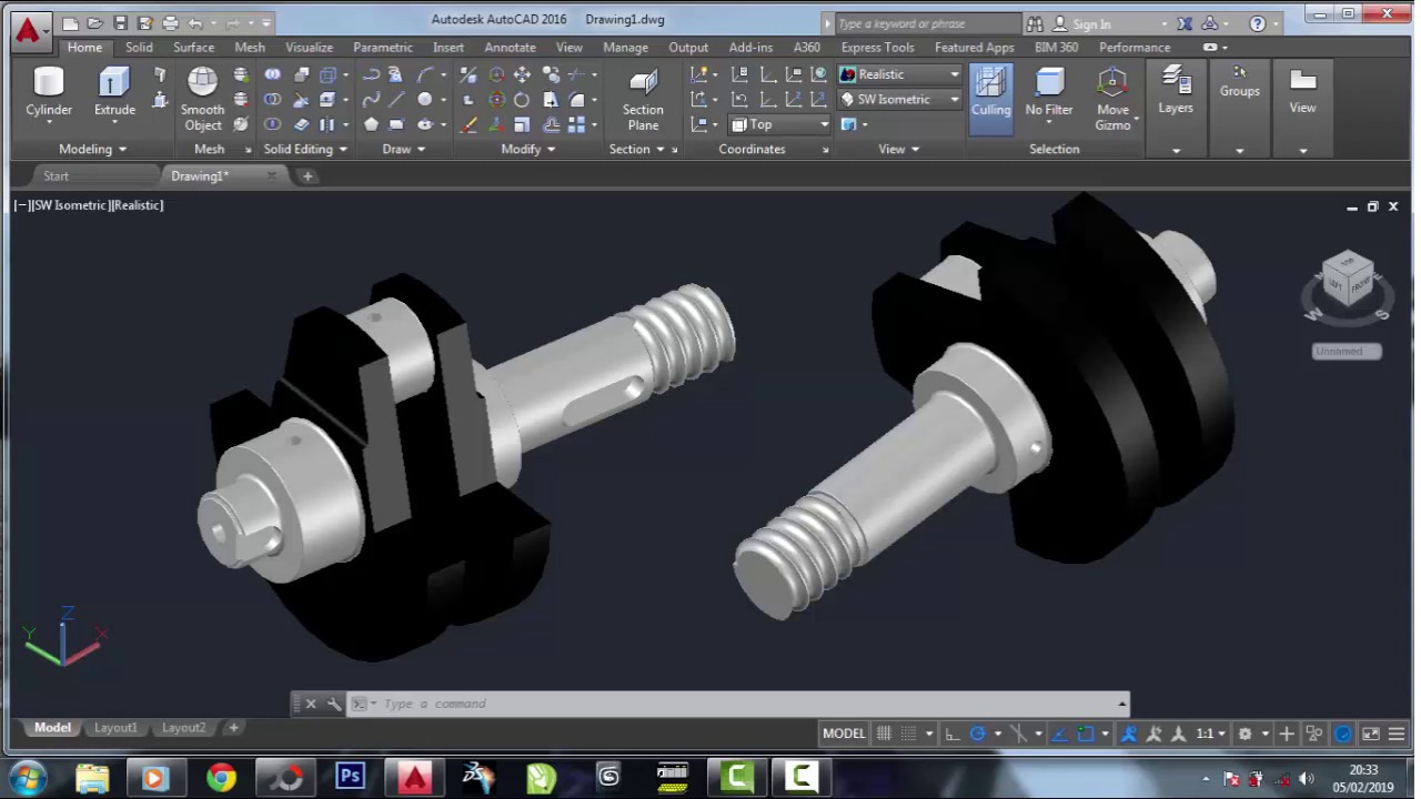 Cara membuat Poros engkol motor 3D AutoCAD - YouTube