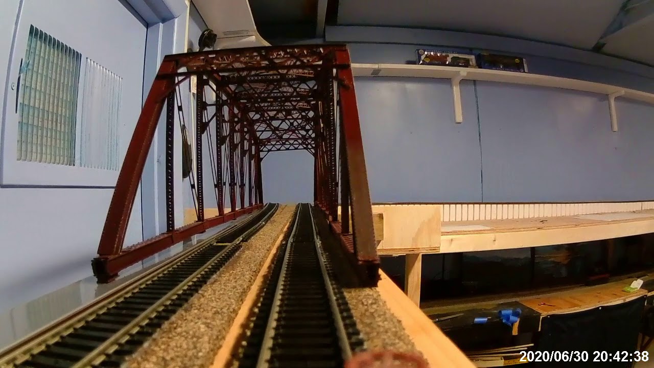 HO model train layout track level view - YouTube