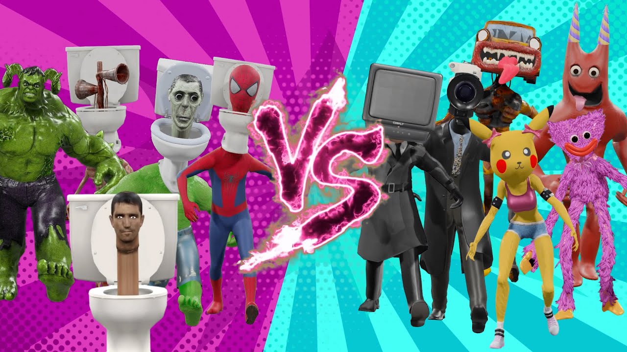 Skibidi toilet VS Siren Head VS Tv man VS Cartoon Cat VS merong running ...