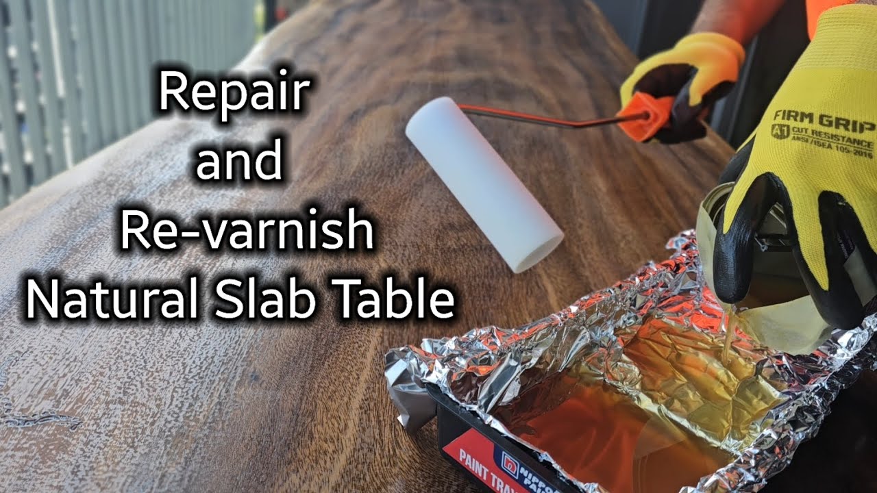 DIY Repair and Revarnish a Natural Slab Table (Save $1000) - YouTube