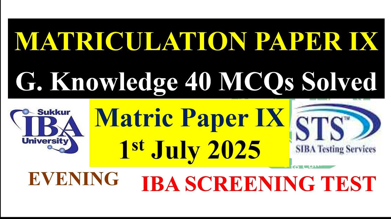 Evening Shift Paper STS IBA Screening Test Matriculation Paper IX ...