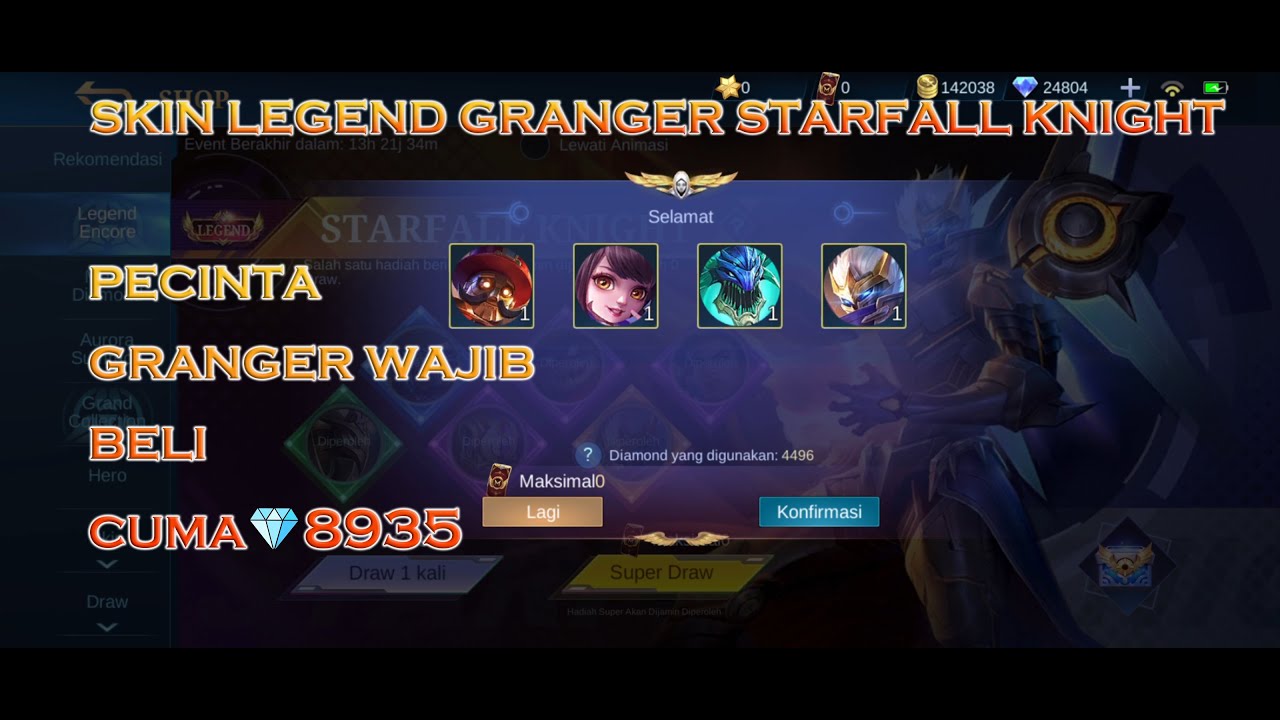 EVENT DRAW SKIN LEGEND GRANGER STARFALL KNIGHT MOBILE LEGENDS - YouTube