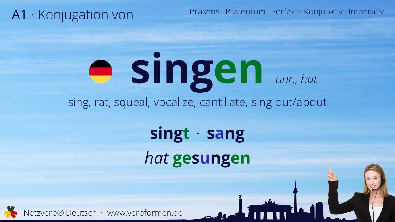 Konjugation Verb „singen“ (unr., hat) - alle Zeitformen, Lernvideo ...