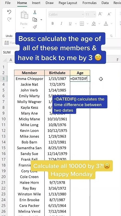 Calculate age easily using Excel’s hidden DATEDIF function! DATEDIF is used to c - YouTube