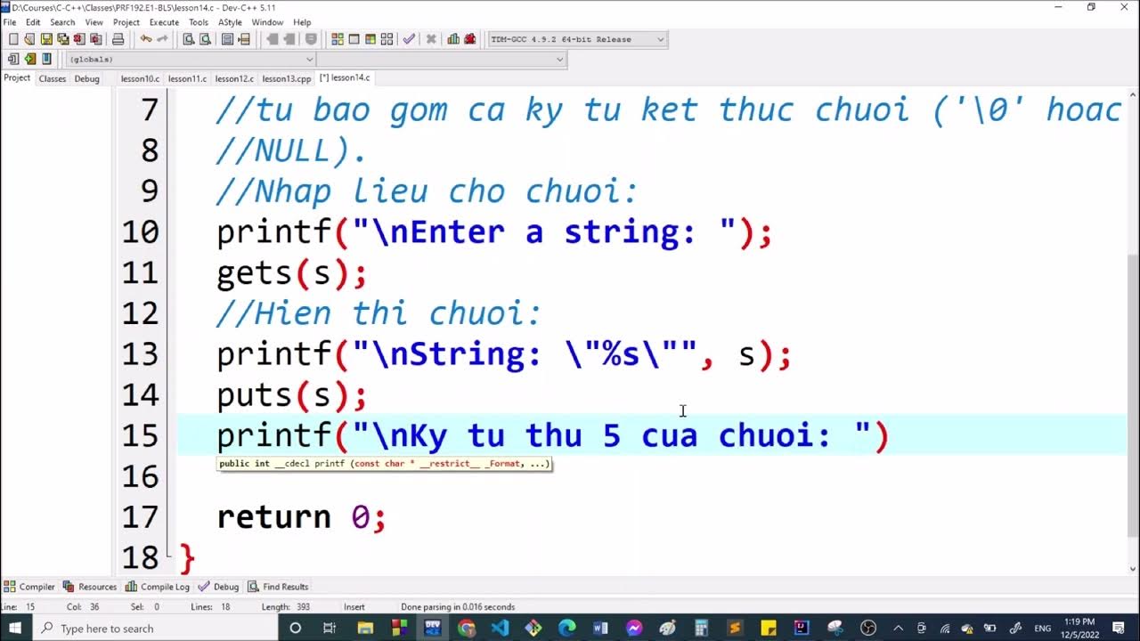 Lập trình C-PRF192.E1-BL5: Buổi 5. Chuỗi (String) - Mảng ký tự một chiều - YouTube