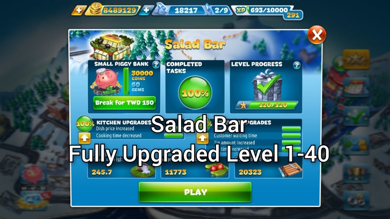 Cooking Fever-Salad Bar Level 1-40 (3 Stars) Fully Upgraded - YouTube