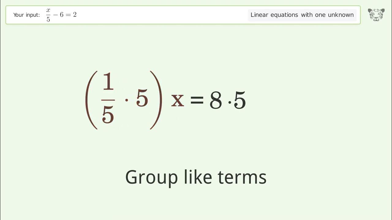 Solve x/5-6=2: Linear Equation Video Solution | Tiger Algebra - YouTube