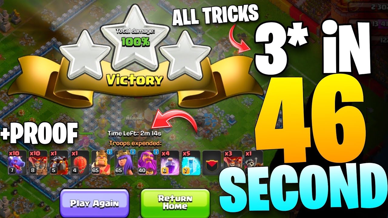 ALL Tricks |3* In JUST 47 second With Proof |Feastet 3* Haaland Challenge In coc Omg - YouTube