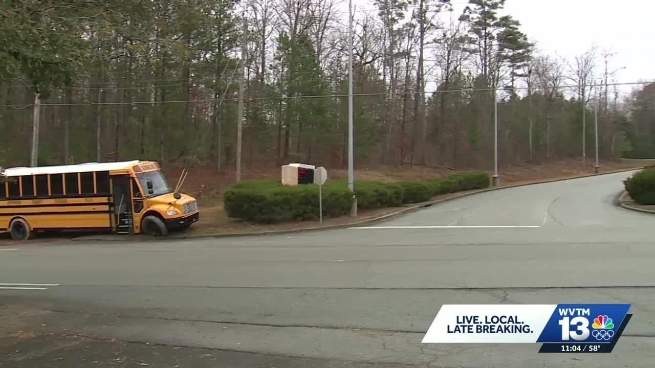 School bus goes off the road with damaged tire near Center Point High ...