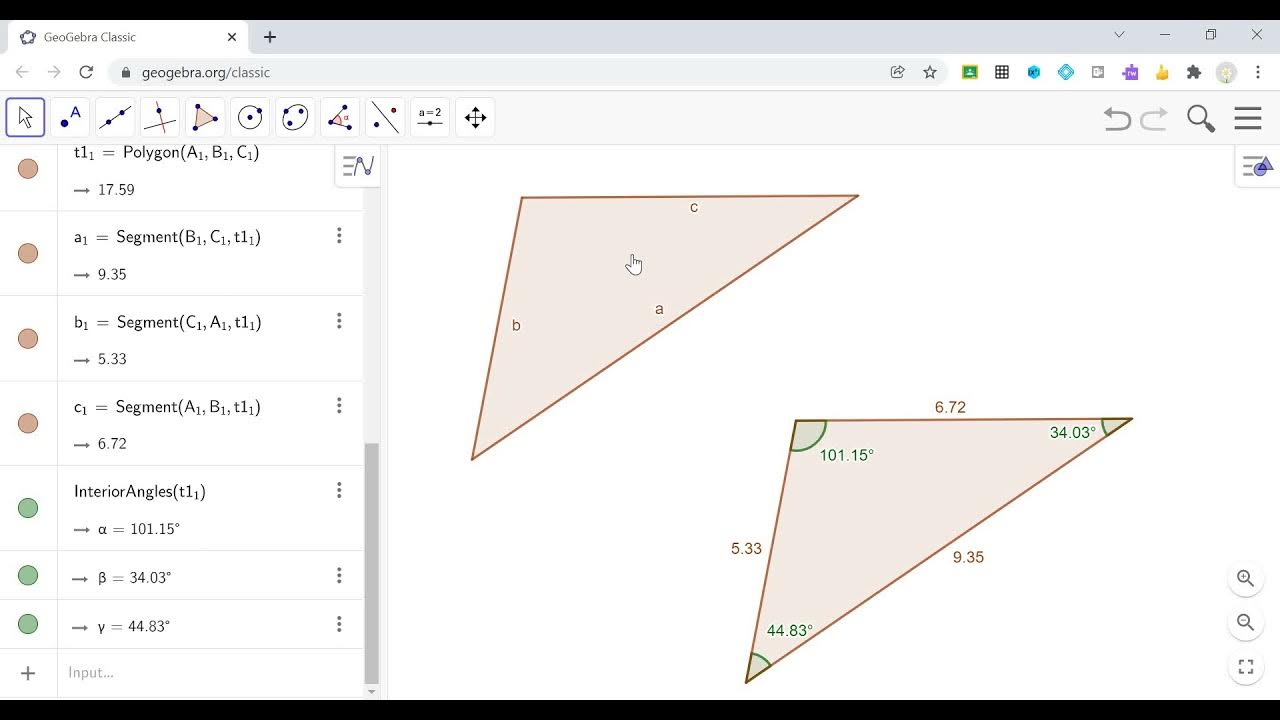 triangles on geogebra for sine cosine law - YouTube