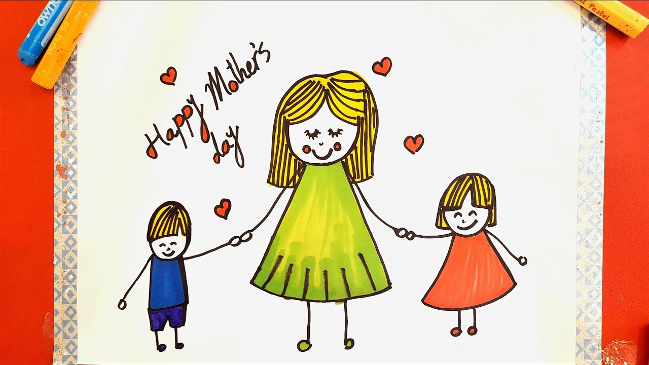 How To Draw Mommy With Kids? Happy Mother's Day - YouTube