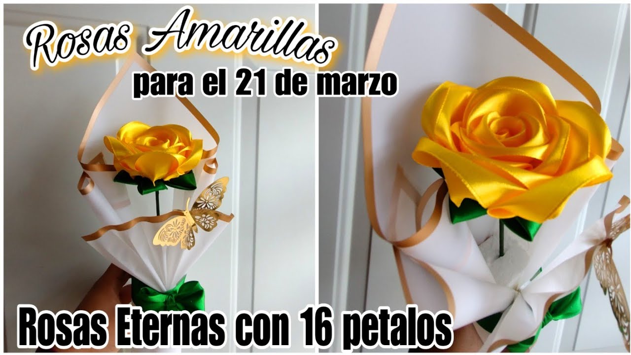 Rosa individual amarilla 💛 con 16 pétalos | Como hacer rosas eternas ...