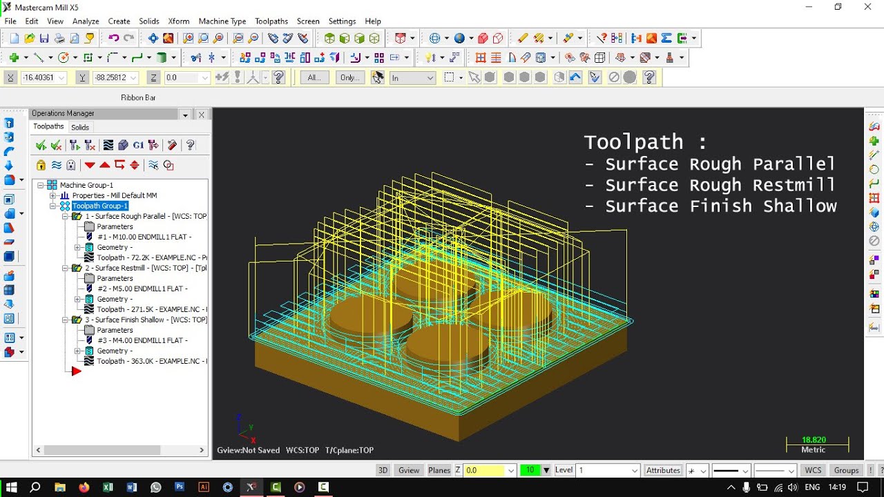 MasterCam X5 || Basic Milling Example || Parallel mill, restmill ...