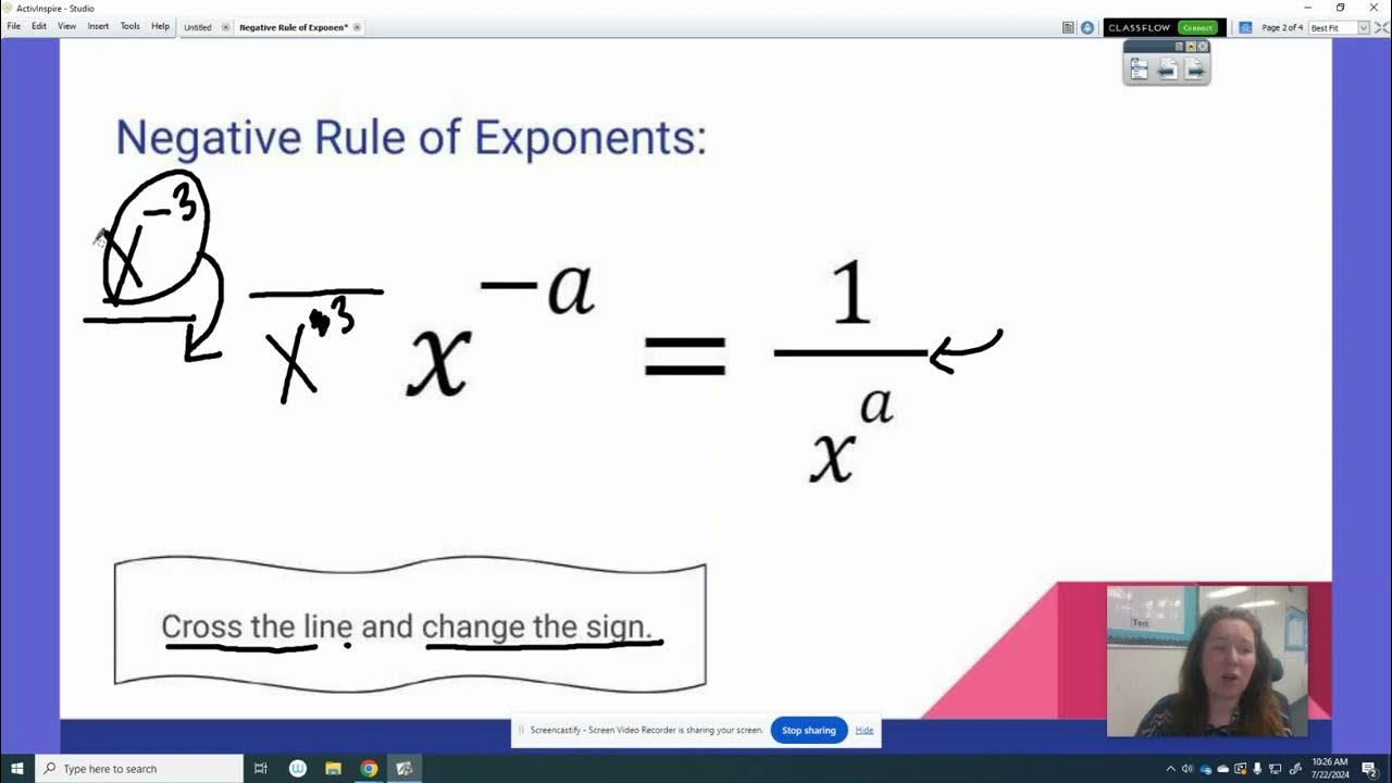 Negative Rule of Exponents Video Instruction 8.EE.1 - YouTube