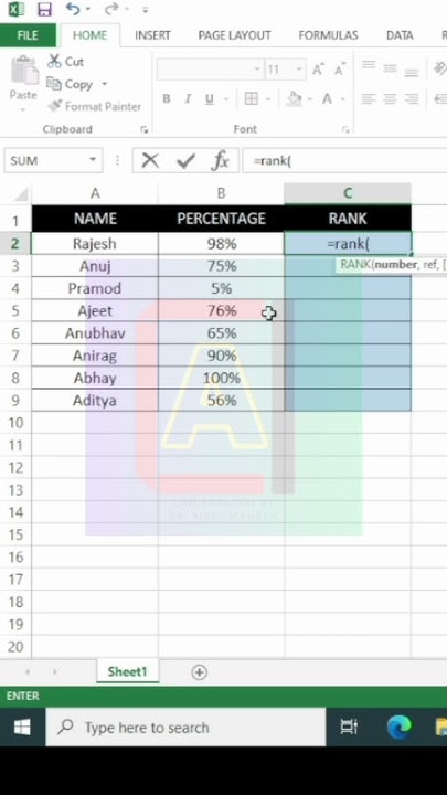 how to use rank formula in excel. #rankinexcel #advancexcel #exceltech #exceltricks - YouTube