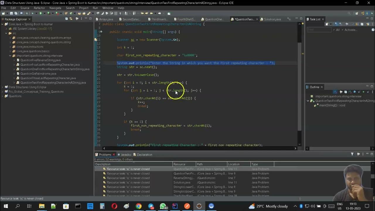 Program To Find First Repeating Character In A String Youtube