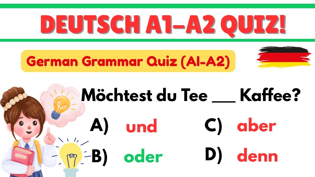 🎯🇩🇪Deutsch Konjunktionen Quiz für Anfänger | A1-A2: aber, und, oder ...