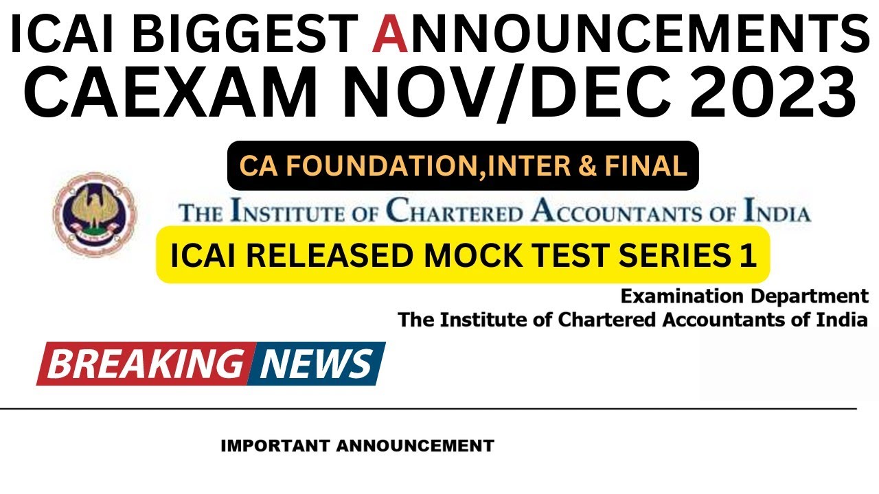 Breaking News| ICAI Important Announcement CA Exam November/December ...