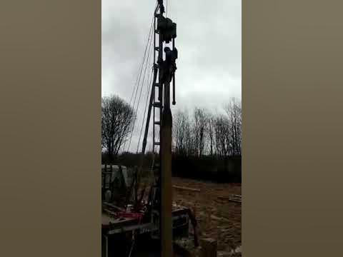 Дизель молот ДМ240. Монтаж мини сваи 150х150х3000. Фундамент. - YouTube