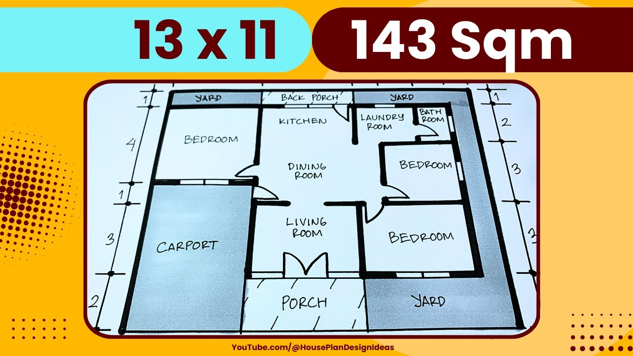 13x11 House Plan Design 143 square meter 3 Bedroom - YouTube
