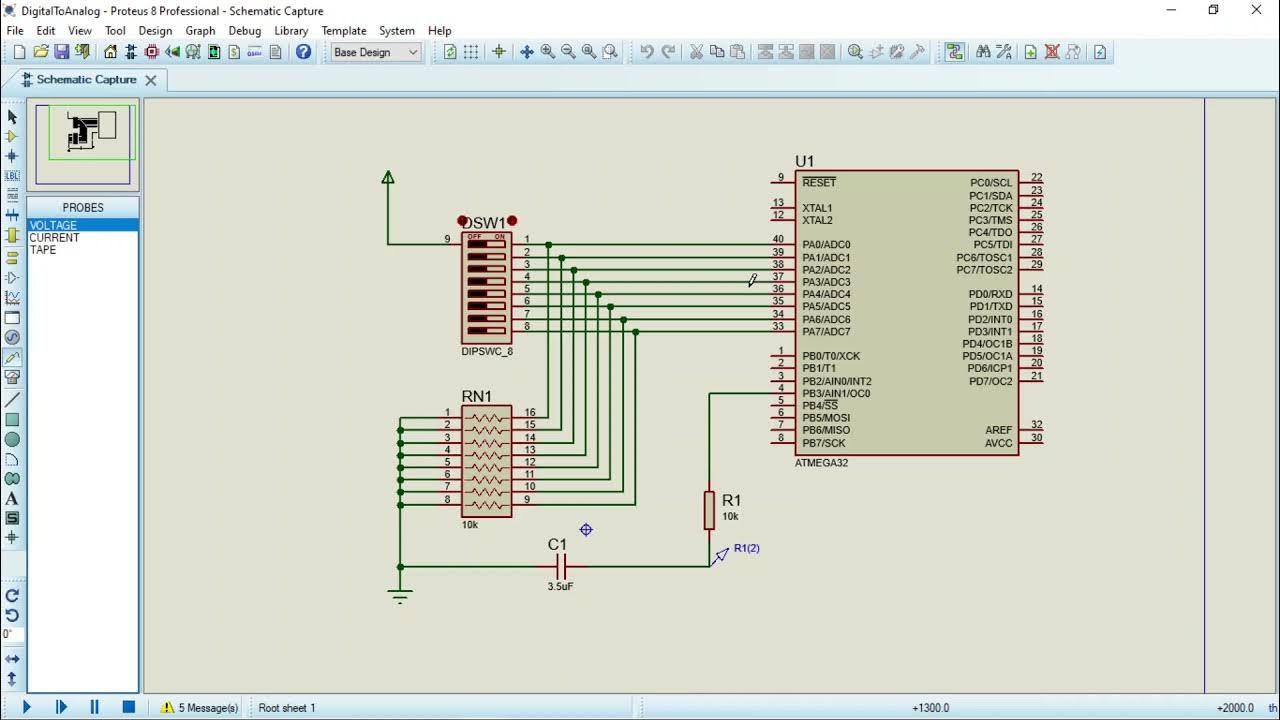 Digital to Analog ATMEGA32 DIPSWC_8 RES - PROTEUS 8 dan CVAVR #8 # ...