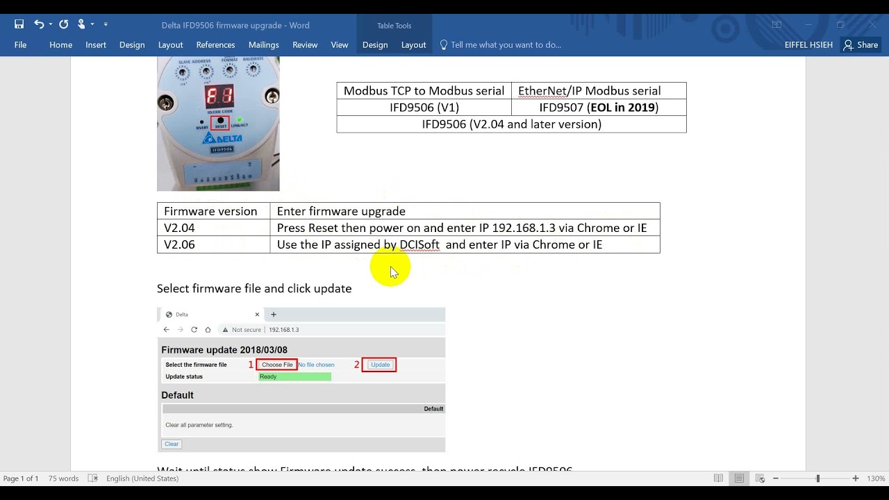 Delta IFD9506 Firmware upgrade - YouTube