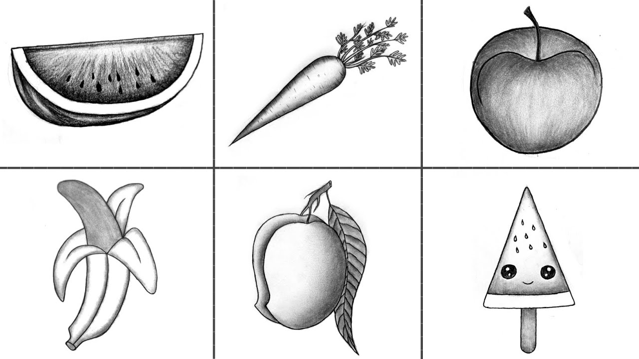 Easy 6 Fruits drawing || Fruits drawing easy step by step || How to ...
