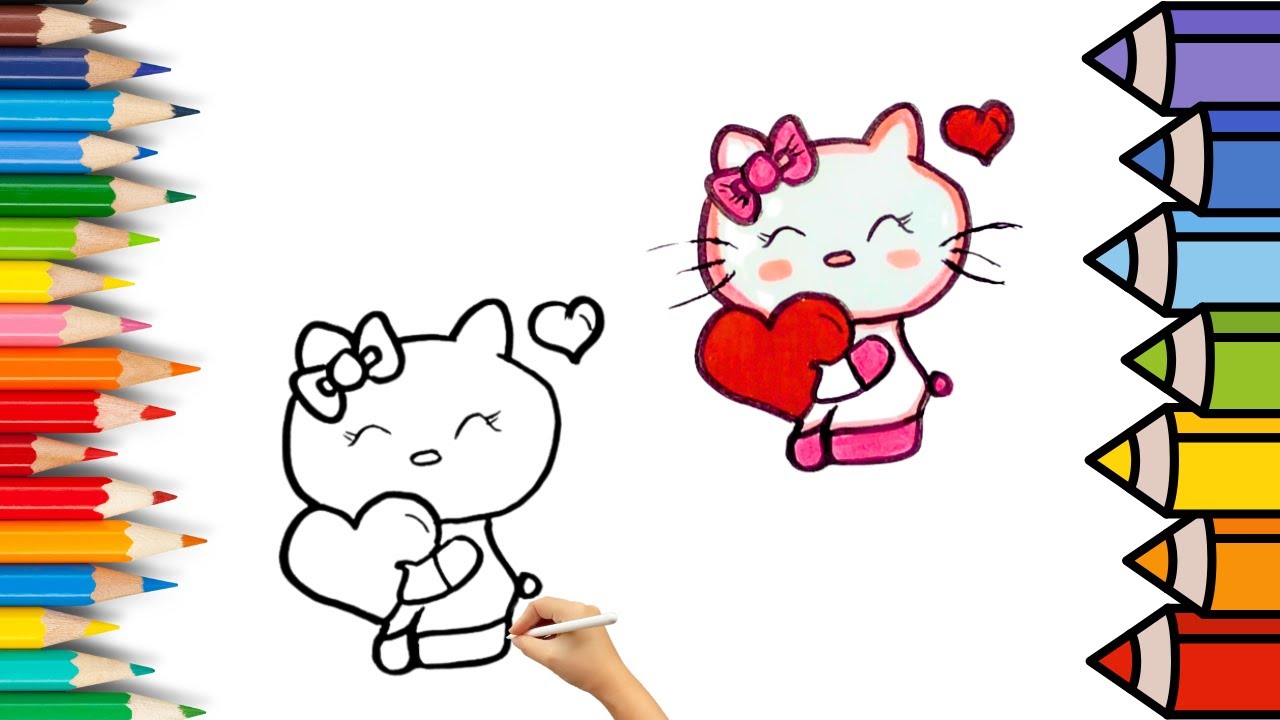How To Draw cute Kitty Drawing, Painting & Coloring For Kids and ...