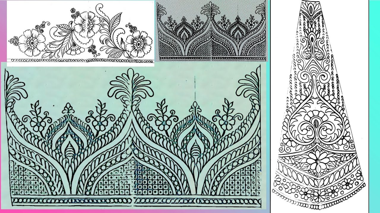 Khaka Art Seekho How To Learn Lehenga Kali Saree Border Butta Designs ...