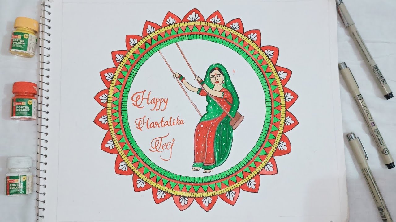 Hriyali teej special / How to draw and paint woman celebrating Hariyali ...