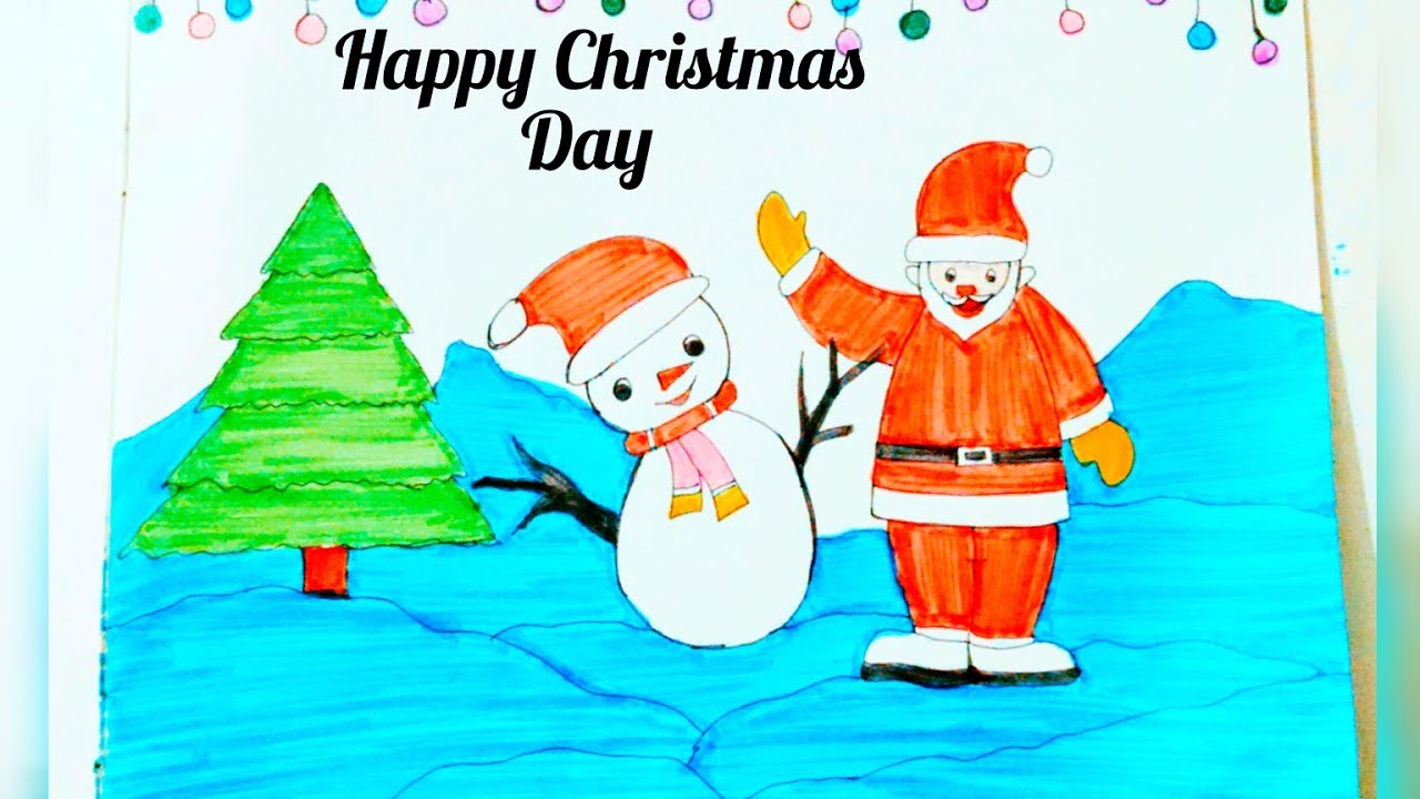 Happy Christmas Drawing / Drawing Santa amd Snowman / easy Santa ...