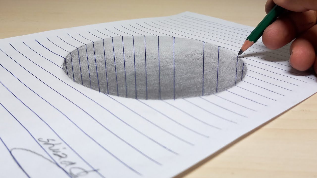 How to Draw a 3D hole in line paper / easy 3d drawing / easy drawing ...