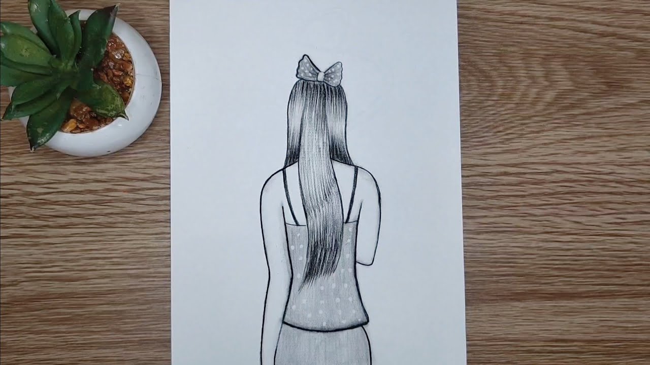 Easy way to Draw a girl with long hair (back side) || How to draw a ...