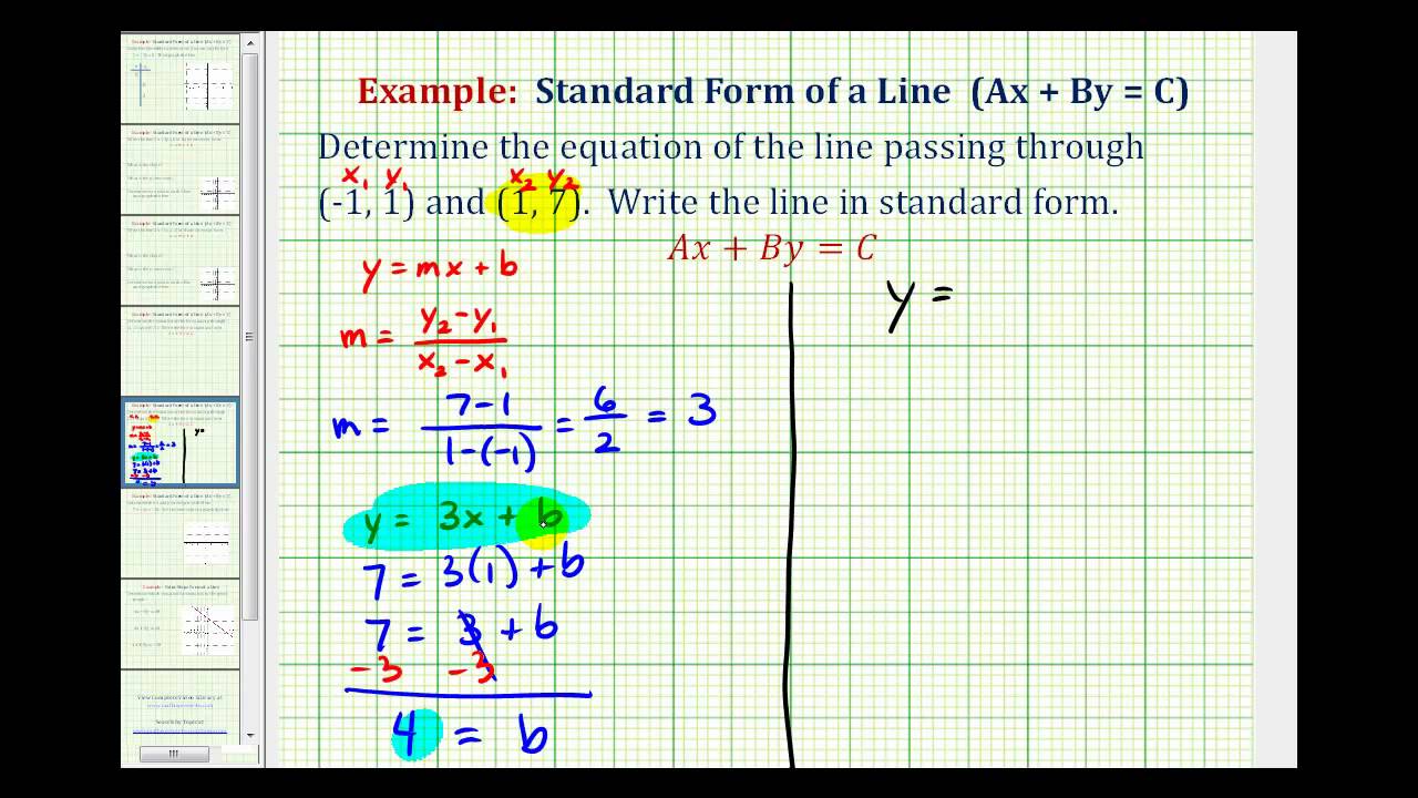 Ex 1 Find The Equation Of A Line In Standard Form Given Two Points