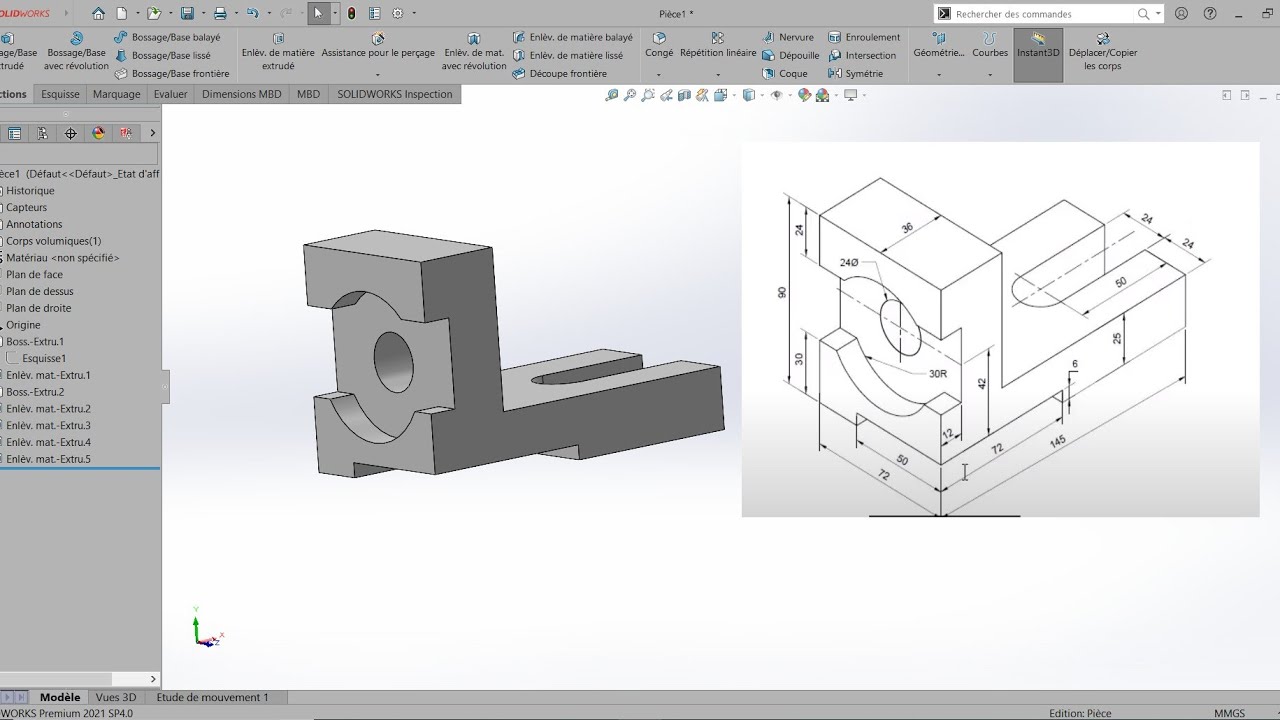 solidworks tutoriel pour débutant modélisation pièce 3D - YouTube