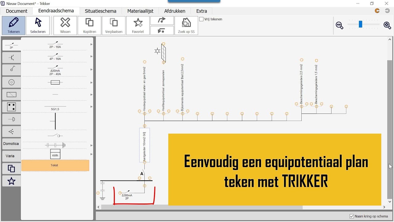 Eenvoudig een equipotentiaal- of aardingsplan tekenen met Trikker - YouTube