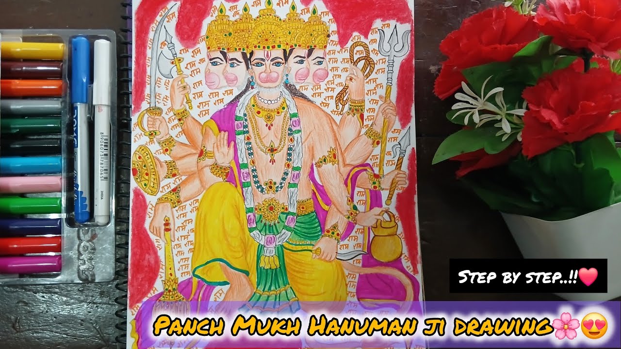 Panch Mukh Hanuman ji drawing🌸😍🙏🥀 // Step By Step tutorial ️ ...