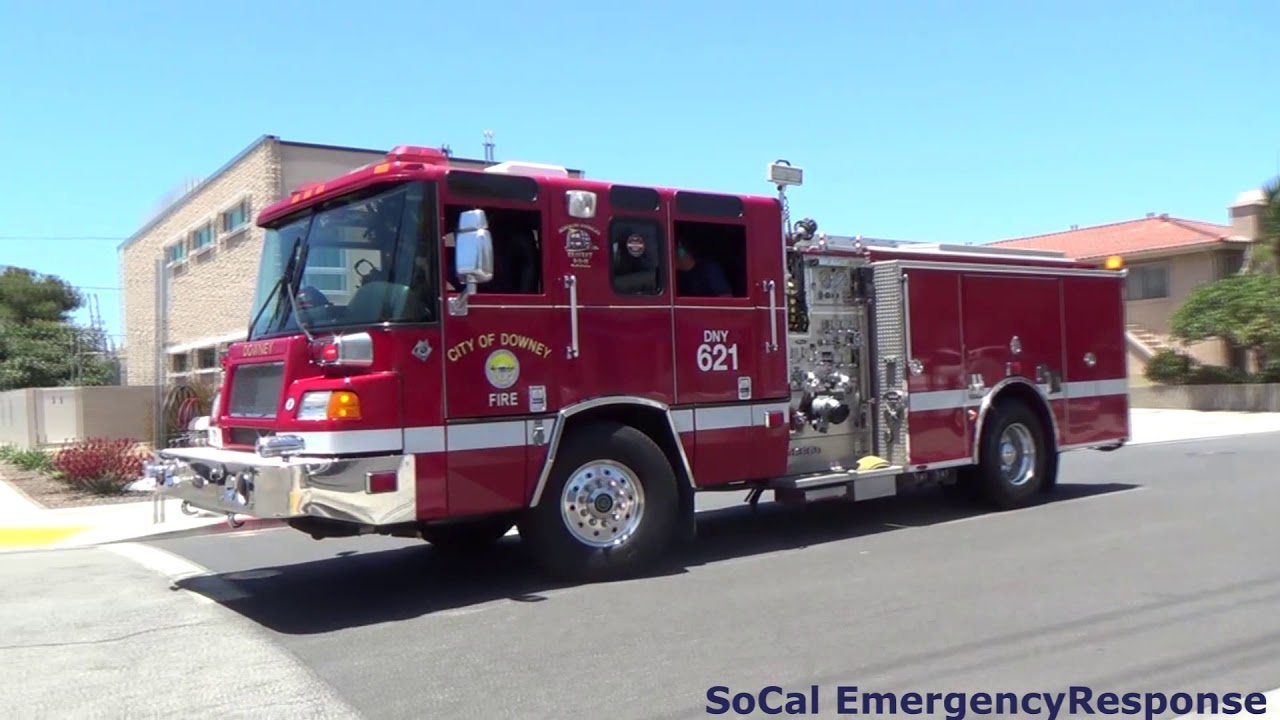 Downey Fire Department Reserve Engine 621 Responding in Long Beach ...