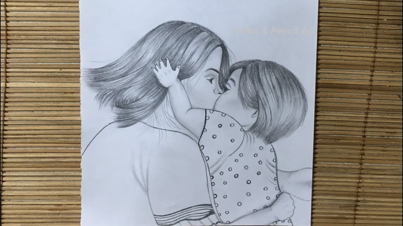 Mother's Day Drawing Pencil Sketch // How to draw a mother hugging her ...