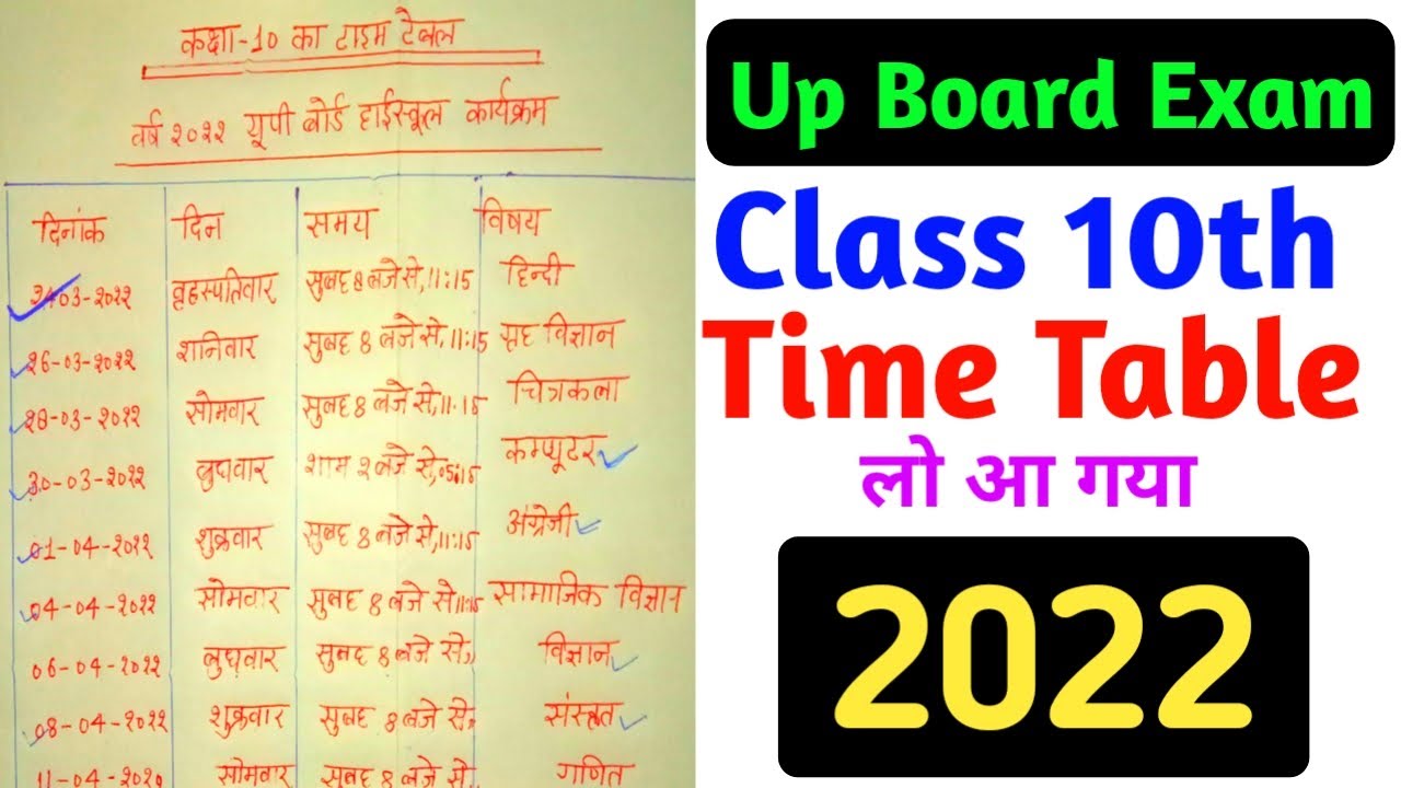 Up board 10th time Table 2022।High school Exam time Table 2022।Class ...