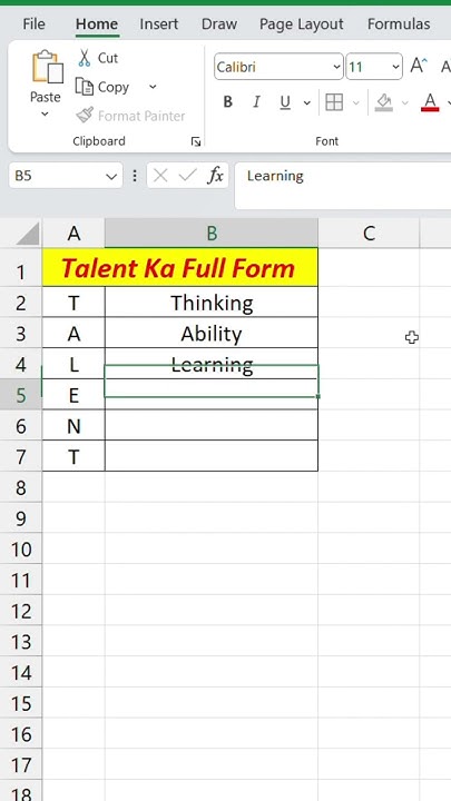 Talent Ka Full Form #excel #exceltips #exceltricks #exceltutorial - YouTube