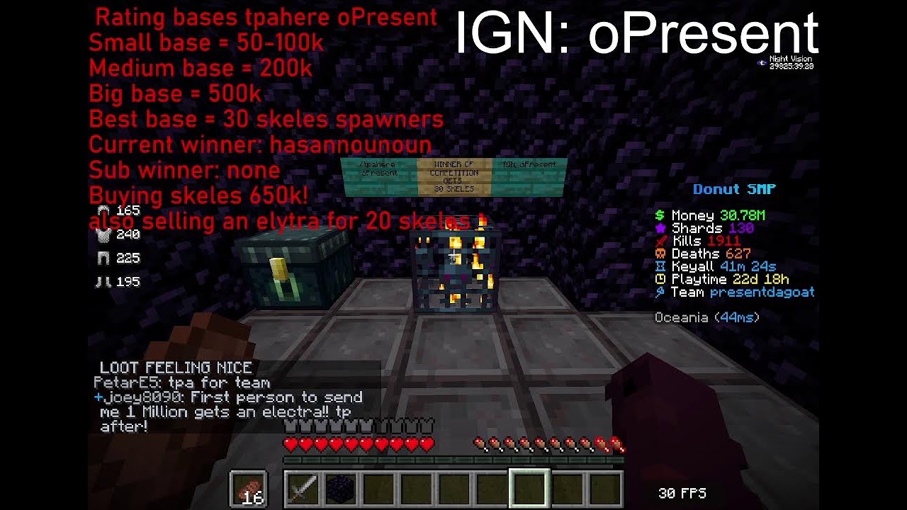 Donut smp live rating bases and giving 10 skeles for biggest base - YouTube