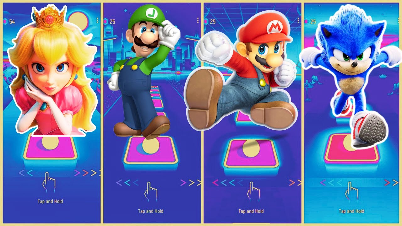 Shadow vs Amy Rose vs Princess Peach vs Sonic ||Tiles Hop EDM Rush ...