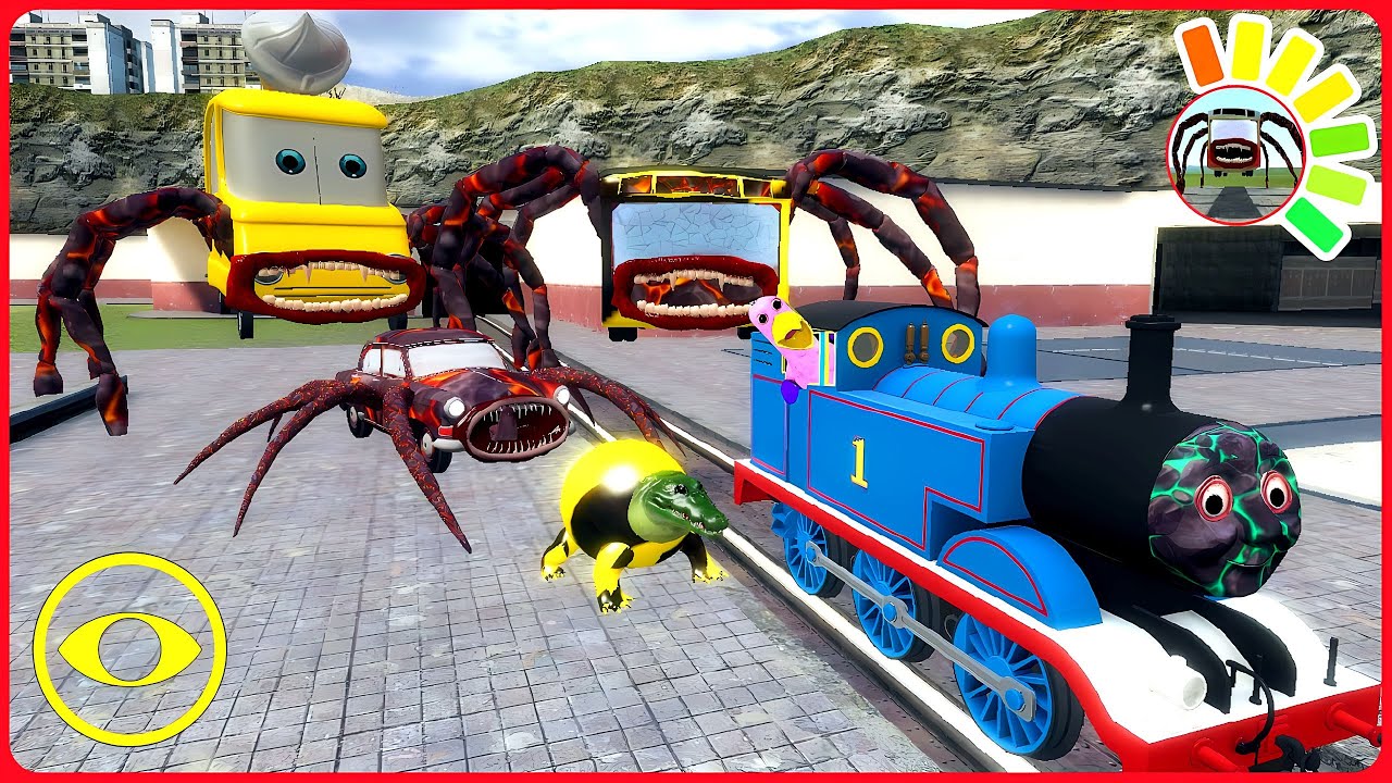 Building a Thomas Train Chased By New Bus Eater Family & italian ...