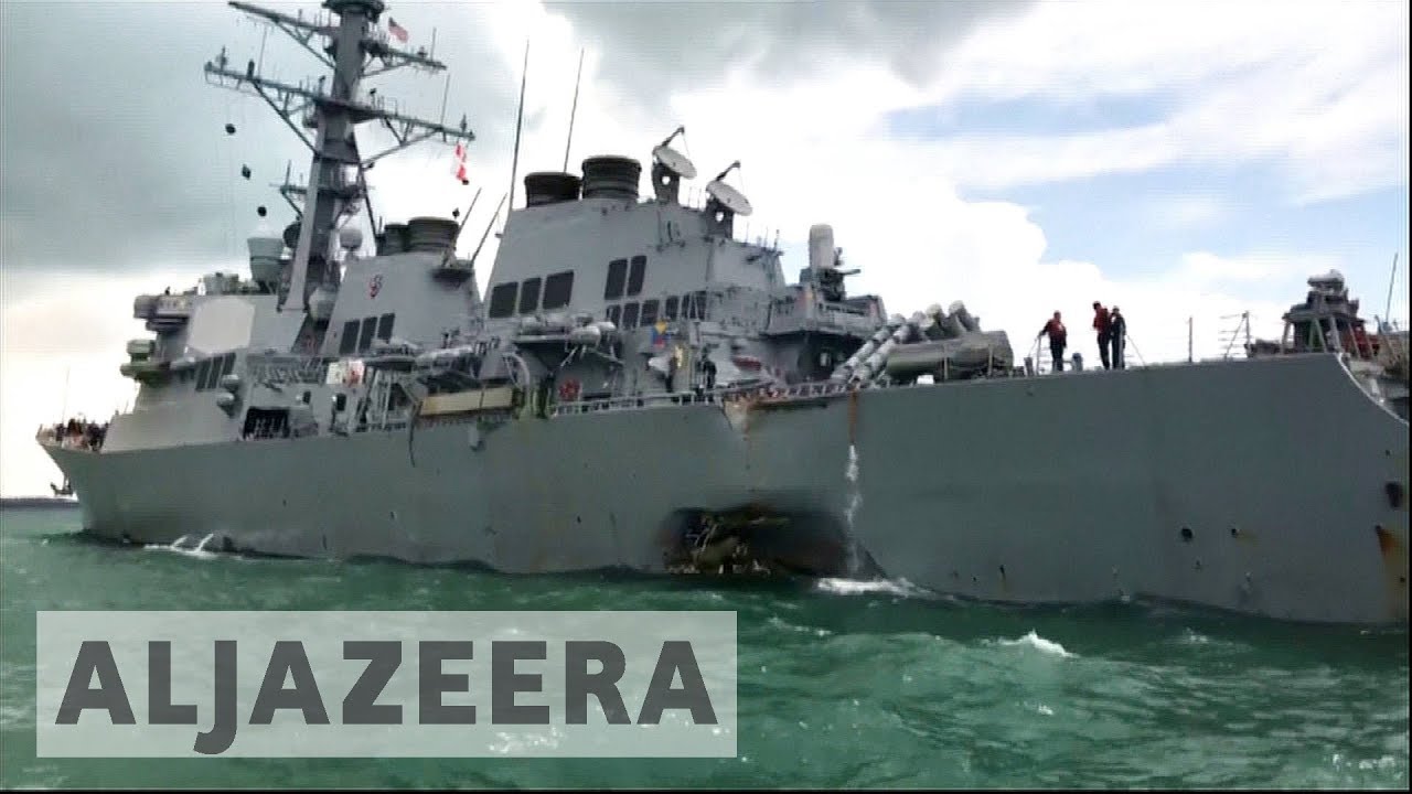 Sailors missing after US destroyer collides with oil tanker - YouTube