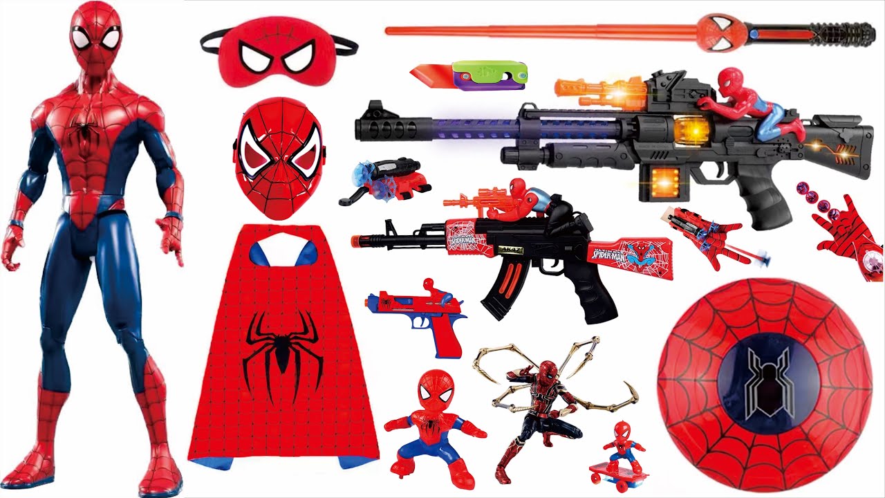 Spider Man Toy Open Box Collection, Spider Man Mask, Cloak, Shield ...